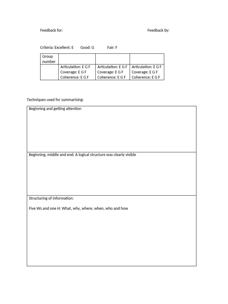 Feedback Sheet - Iceberg Exercise | PDF