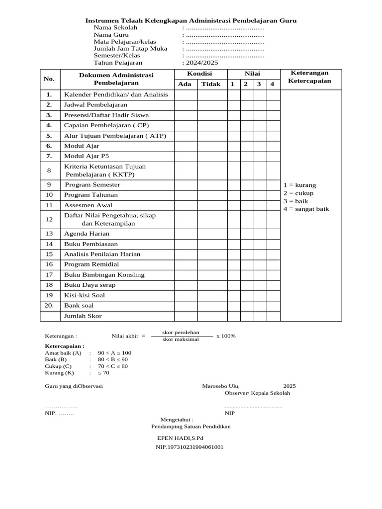 Instrumen-Supervisi-gUru 2025 | PDF