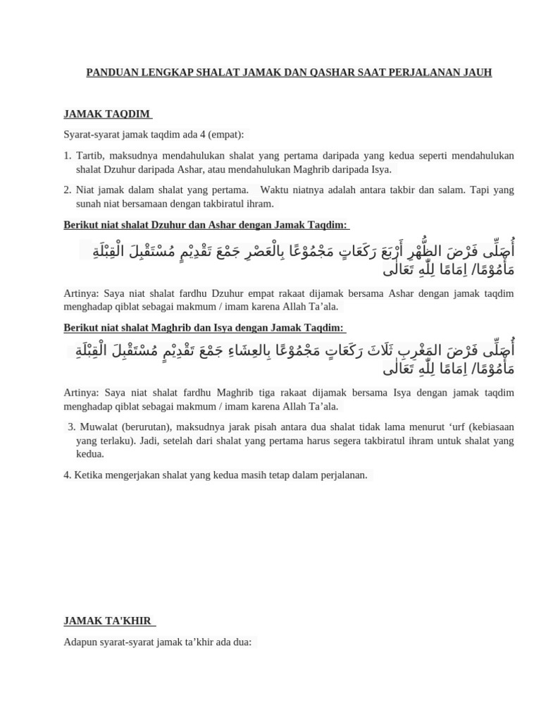 Panduan Shalat Jamak dan Qashar | PDF
