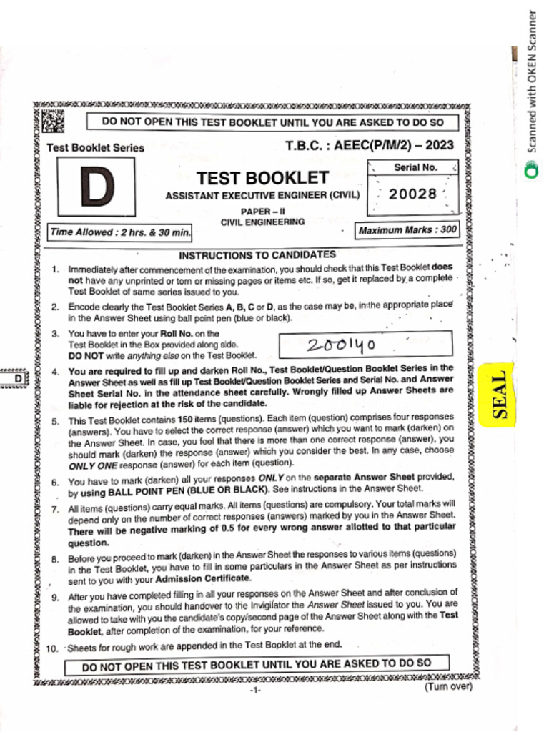 OPSC AEE CIVIL ENGG 2025 Paper | PDF