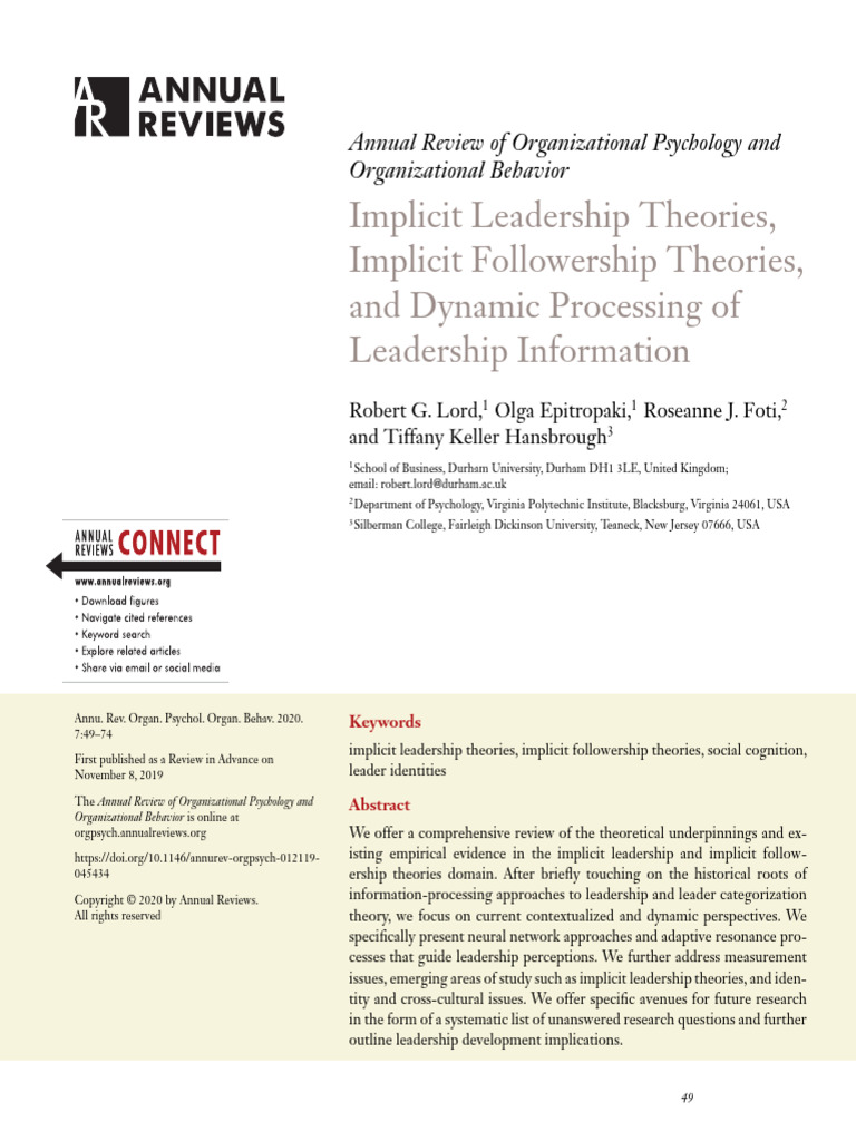 Implicit Leadership Theories | PDF | Leadership | Memory