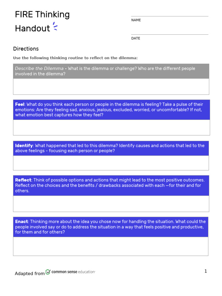 FIRE Thinking Worksheet | PDF