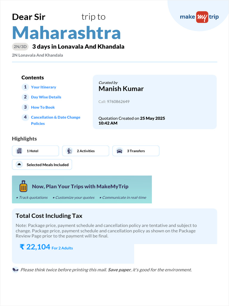 3 Days in Lonavala and Khandala | PDF | Taxes