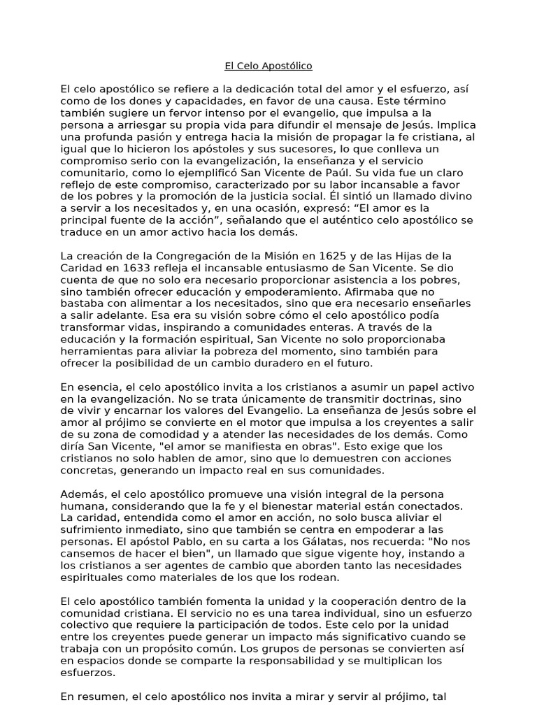 El Celo Apostólico | PDF | Amor