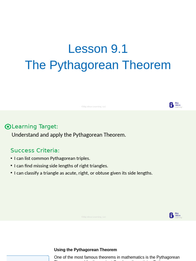 Pythagorean Theorem Lesson Guide | PDF | Triangle | Elementary Mathematics