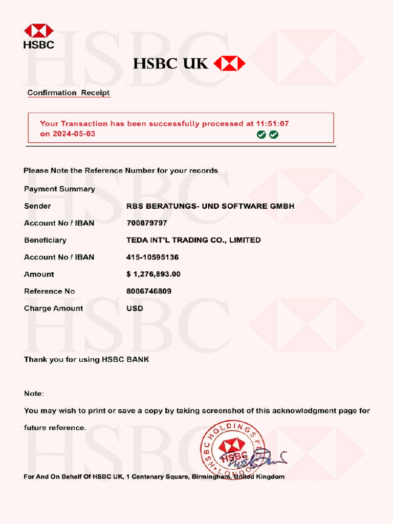 HSBC Transfer Confirmation- 1.2M-1 | PDF