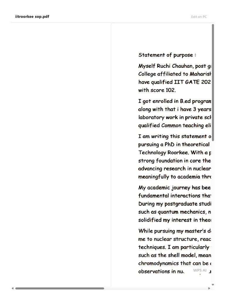 Format For Statement of Purpose | PDF