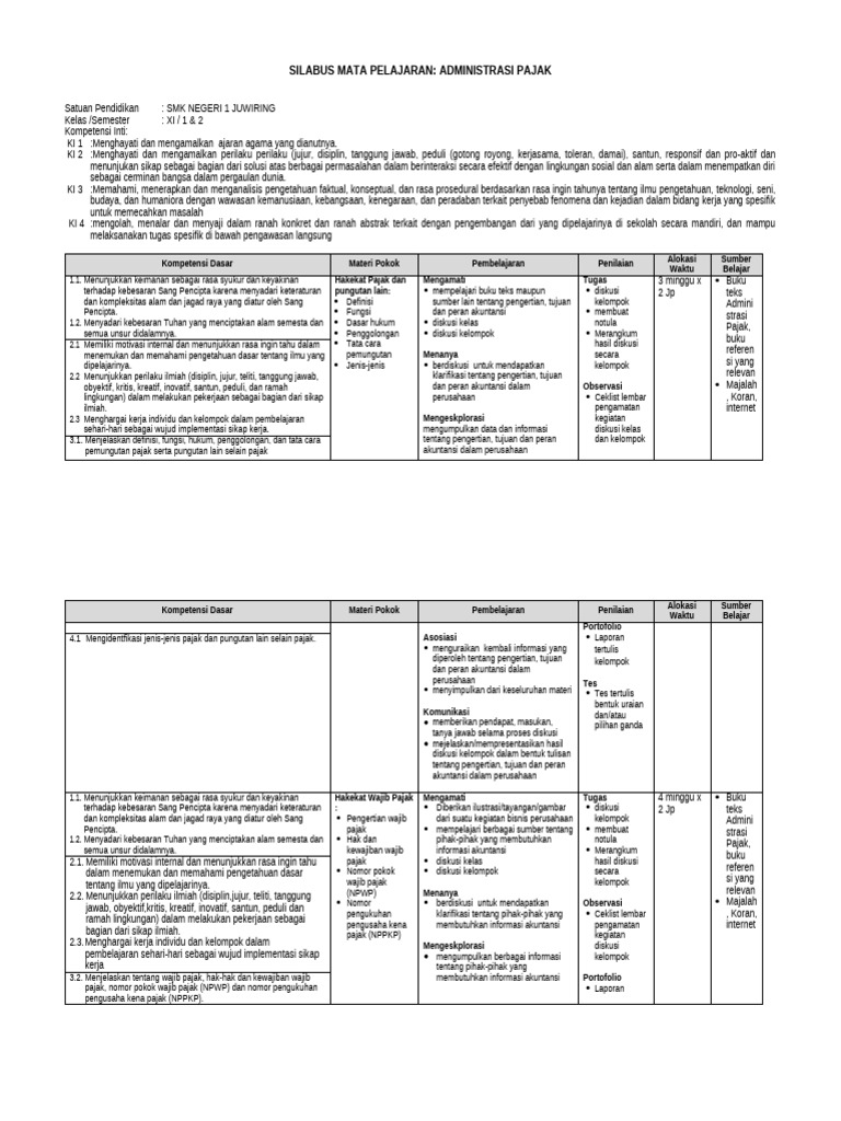 C3. silabi-ADMINISTRASI PAJAK KELAS XI | PDF