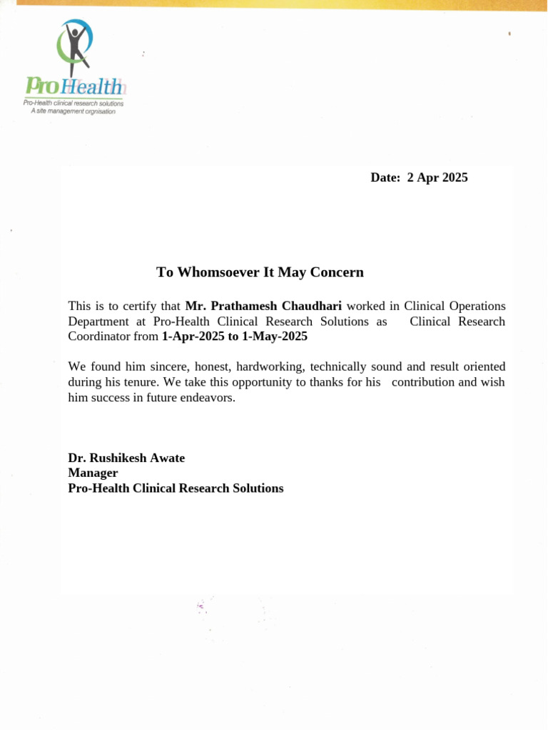 Prathamesh Experience Certificate | PDF