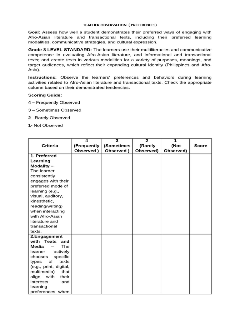 Teacher Observation Preferences | PDF | Learning | Communication