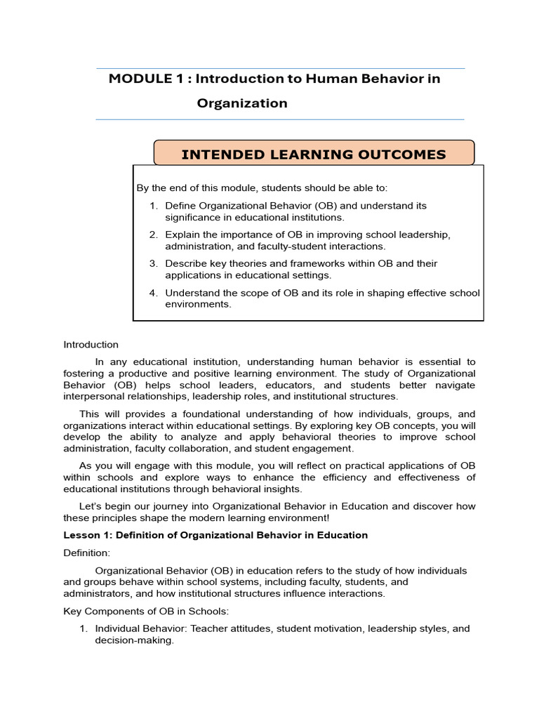 Module 1 HBO | PDF | Leadership | Teachers