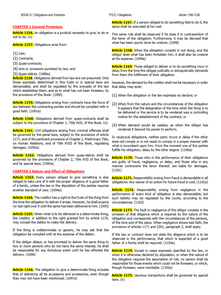 Oblicon Article 1156 1230 | PDF | Guarantee | Private Law