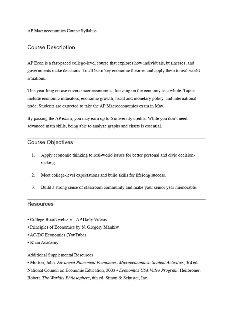AP Macroeconomics Syllabus Overview | PDF | Economic Equilibrium ...