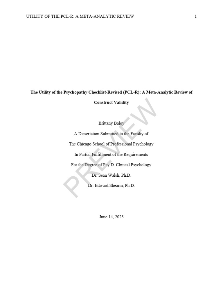 The Utility of The Psychopathy Checklist-Revised (PCL-R) - A Meta ...