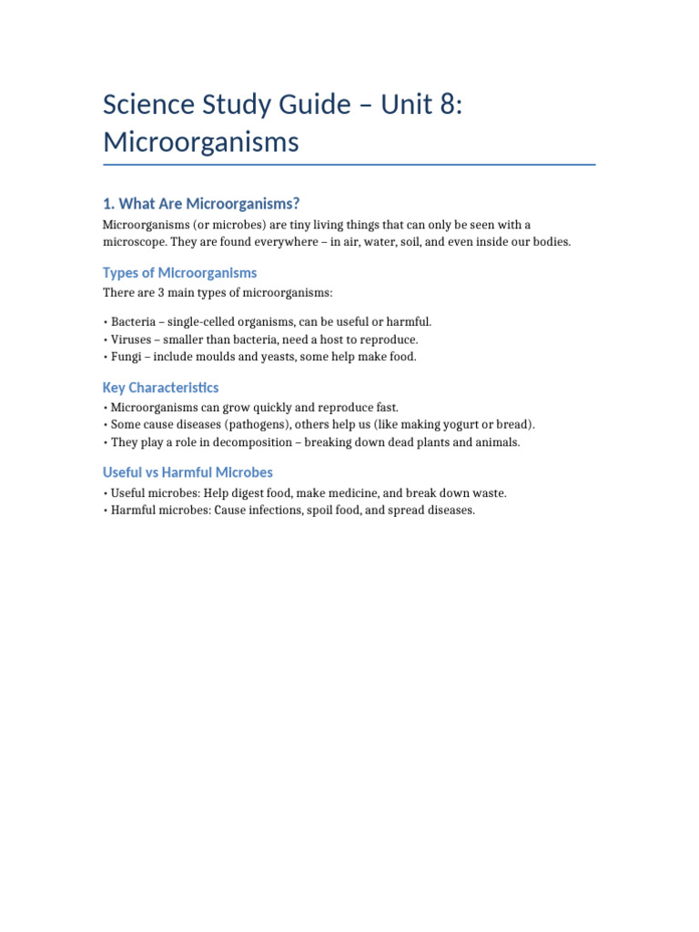 Microorganisms Study Guide: Types & Impact | PDF | Microorganism | Bacteria