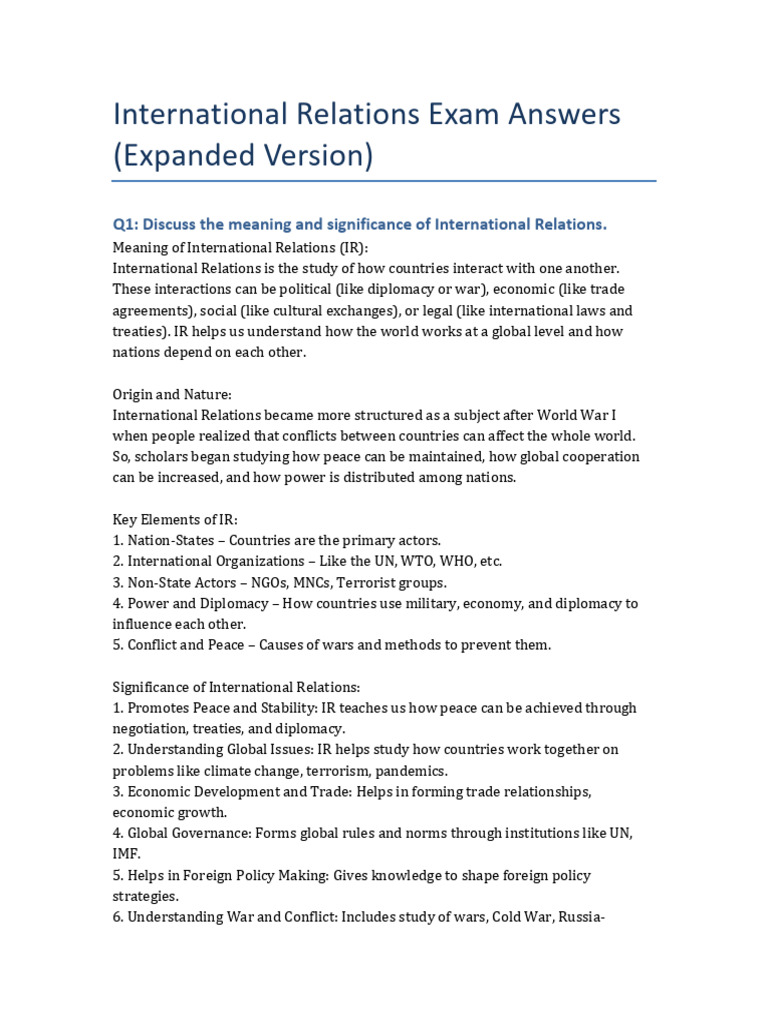 International Relations Exam Insights | PDF | International Relations ...
