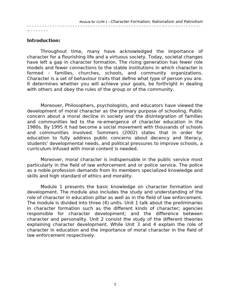 CFLM 1 Character Formation Nationalism and Patriotism Module 1 Topics 1 8 Module 2 Topics 1 8 ...