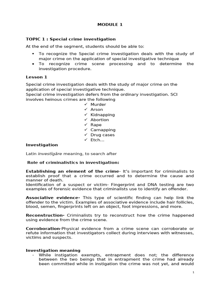 CDI 2 Special Crime Investigation With Lega Medicine Module 1 and 2 ...