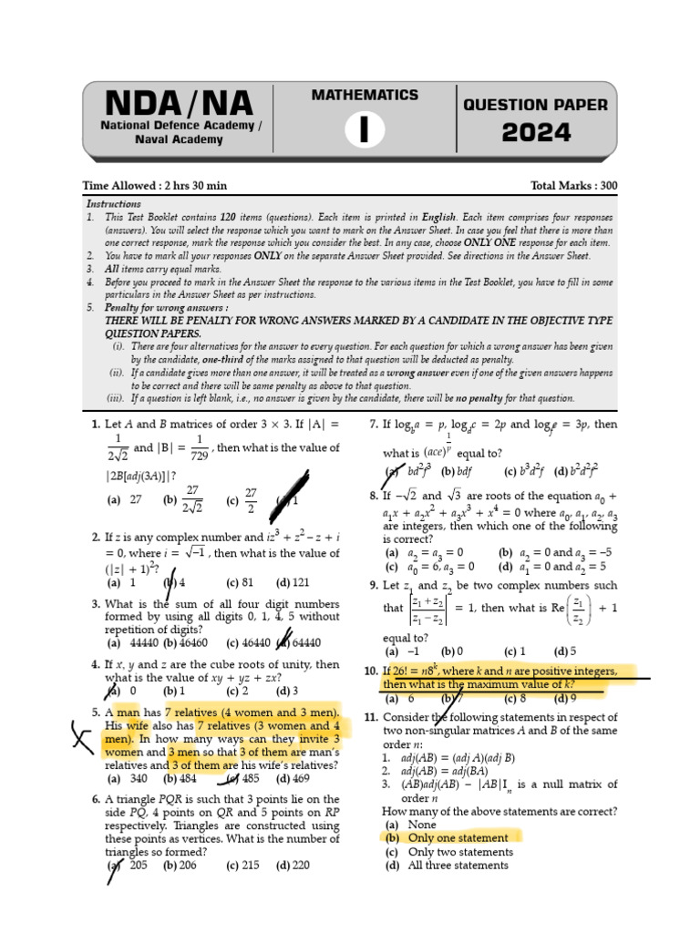 NDA Mathematics Qualification Marks | PDF | Elementary Geometry ...