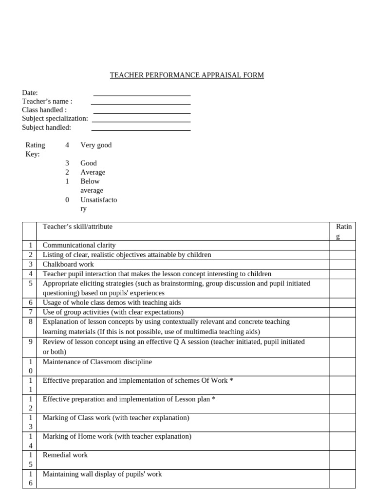 Main Teacher Performance Appraisal Form | PDF