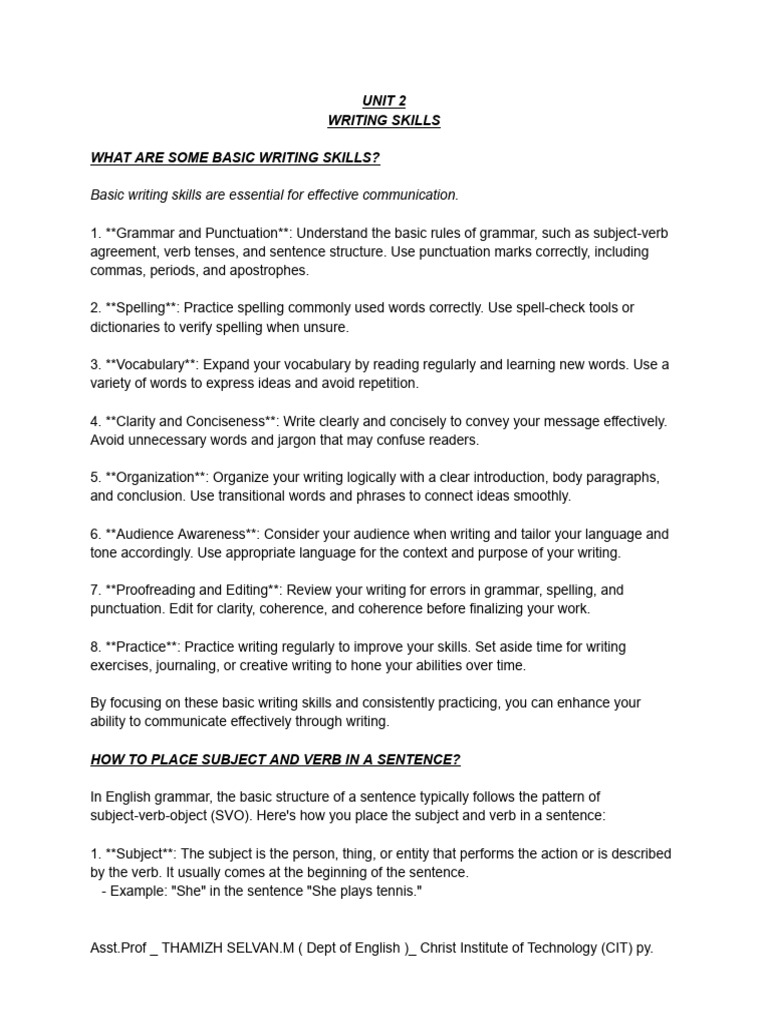 Unit 2 Writing Skills - 1 | PDF | Adverb | Verb