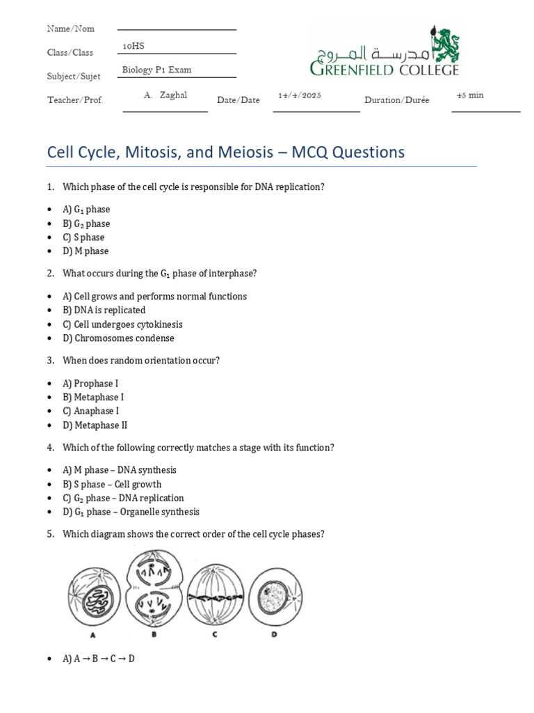 Cell Cycle Mitosis Meiosis MCQs | PDF | Meiosis | Mitosis