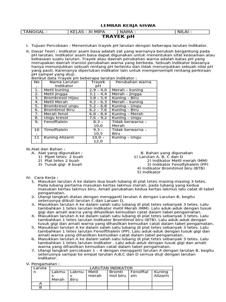LKPD Praktikum Trayek PH | PDF