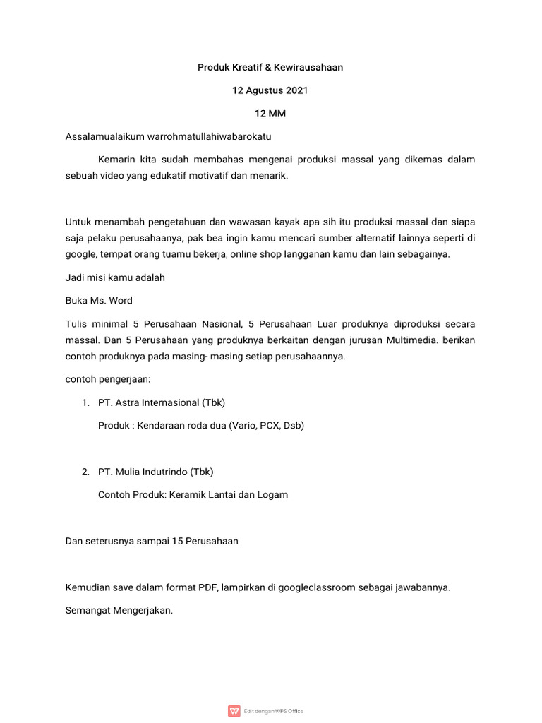 Daftar Perusahaan Produksi Massal Kreatif | PDF