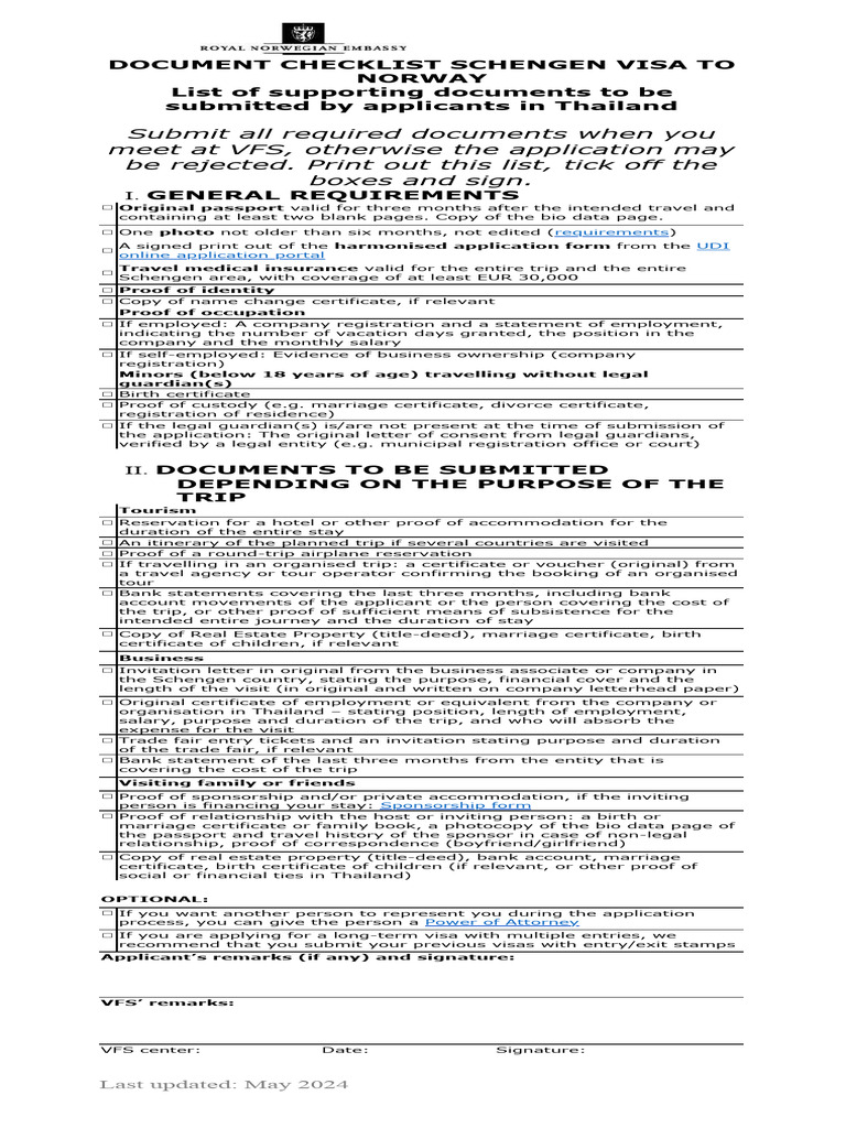 Thailand Document Checklist Schengen Visa m24 | PDF | Travel Visa | Government And Personhood