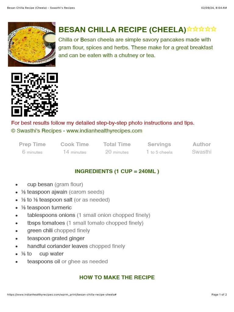 Besan Chilla Recipe for Healthy Eating | PDF | Pancake | Teaspoon