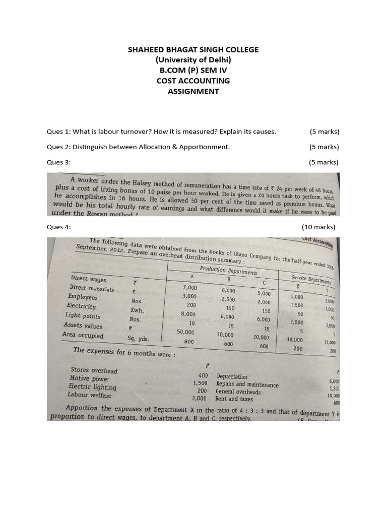 Cost Accounting Assignment | PDF