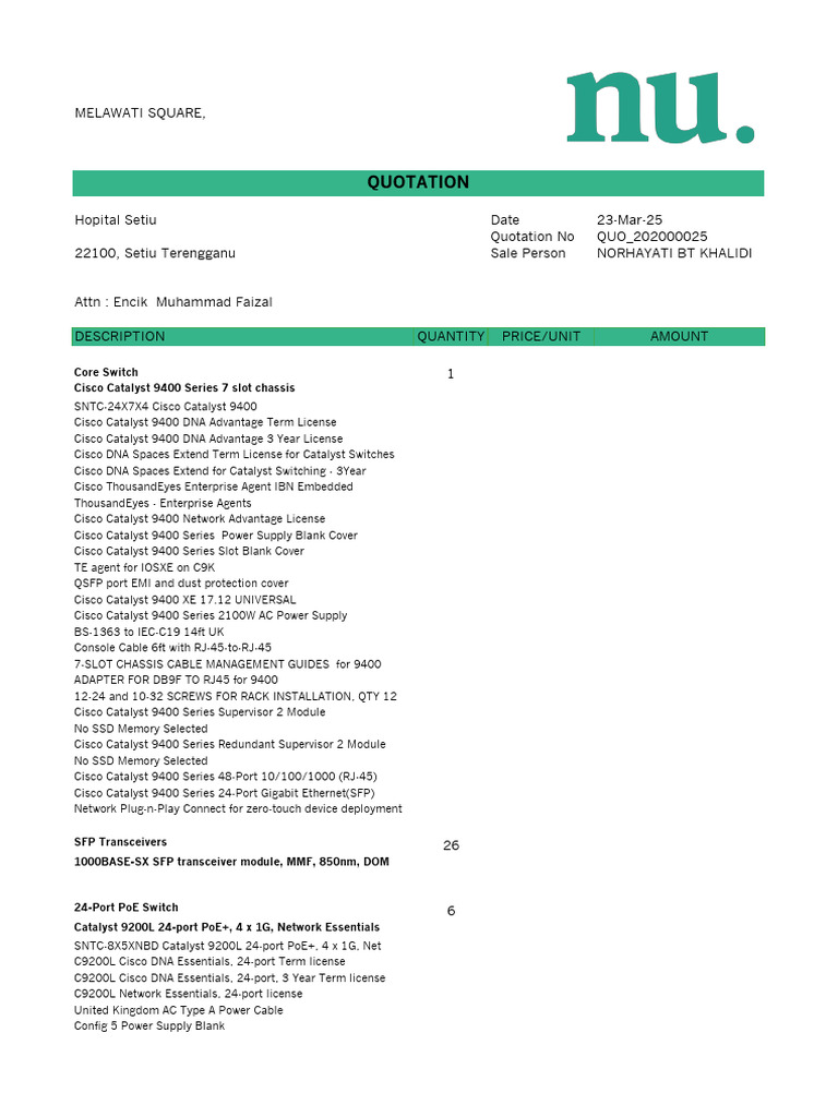NVRSB Quotation Network Cisco Hospital Setiu (1) | PDF | Ethernet ...