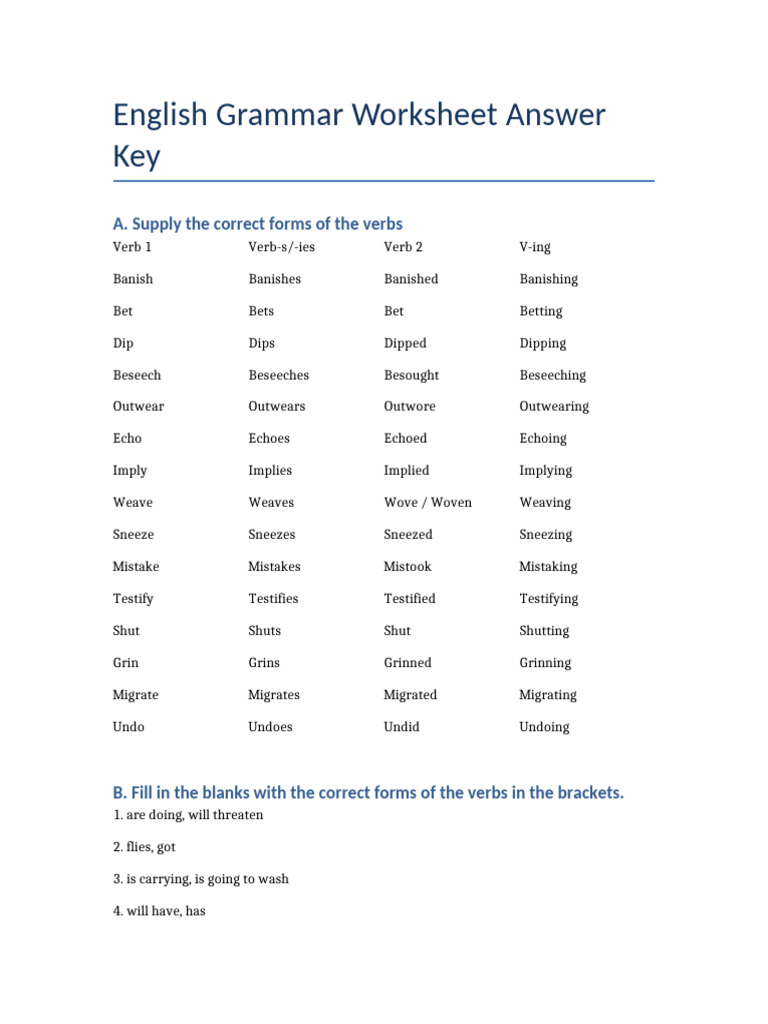 5 English Grammar Answers-5tense | PDF