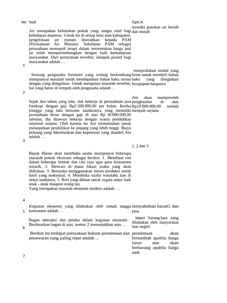 Format Soal PAT - Ekonomi - Kelas 10 | PDF