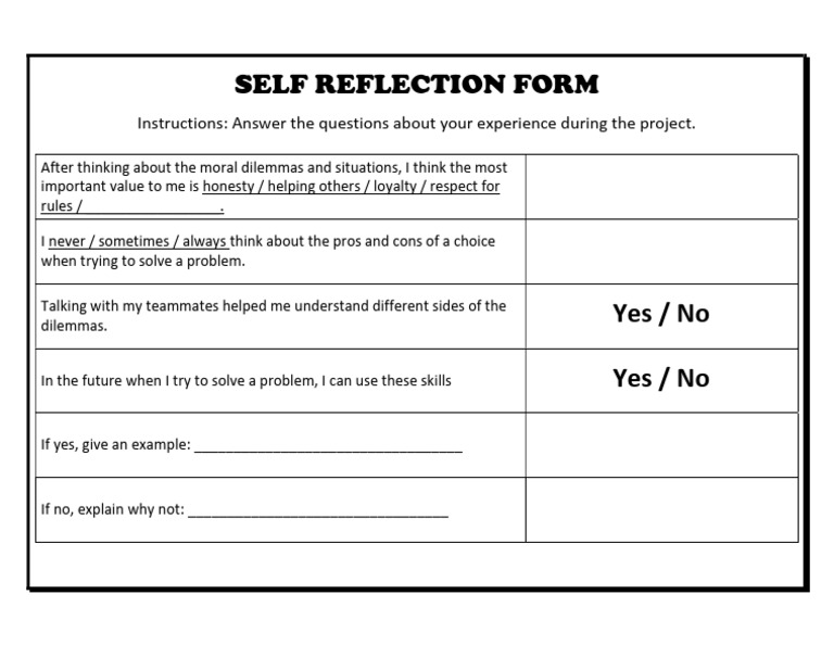 Self Reflection Form | PDF