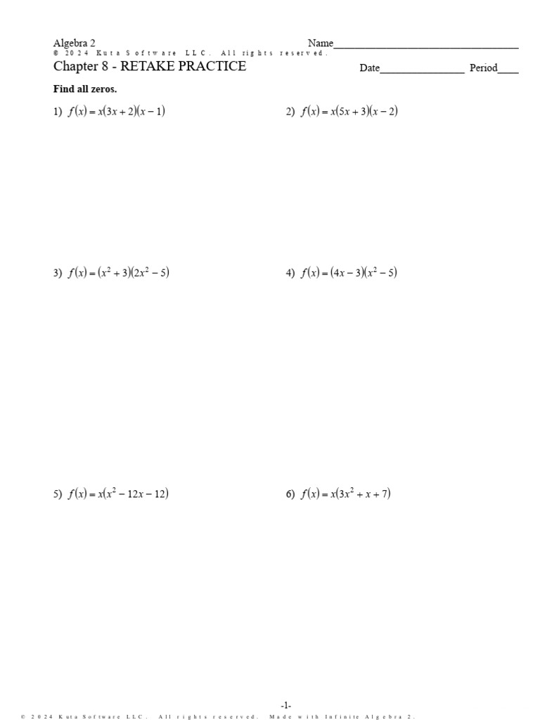 TWO Unit 8 Retake Practice | PDF | Zero Of A Function | Mathematical ...