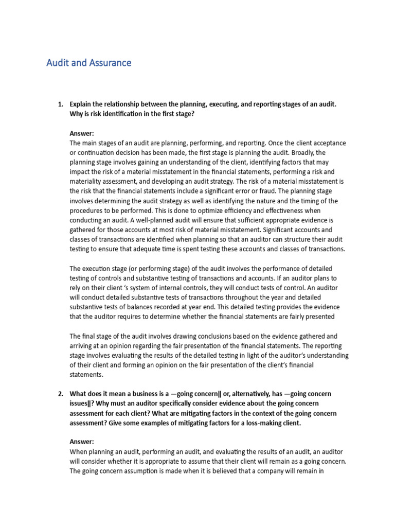 Audit and Assurance 20TH Nov | PDF | Going Concern | Auditor's Report