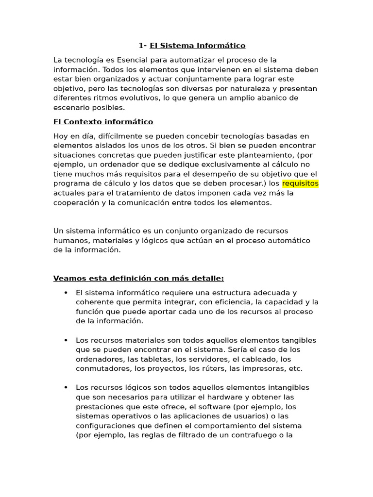 01 El Sistema Informatico | PDF | Hardware de la computadora | Servidor (Computación)