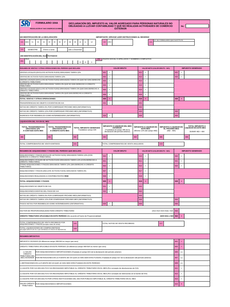 Formulario 104A: Declaración IVA | PDF | Impuesto al valor agregado ...