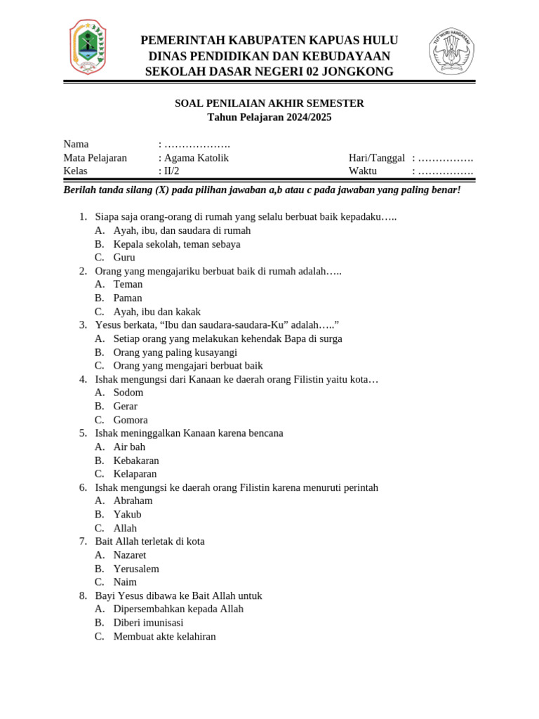 Soal Ulangan SD Kelas 2 | PDF