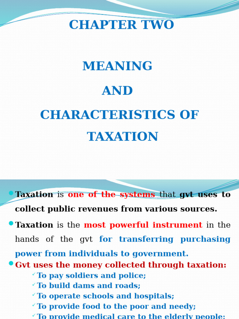 Characteristics and Meaning of Taxation | PDF | Taxes | Equity (Economics)
