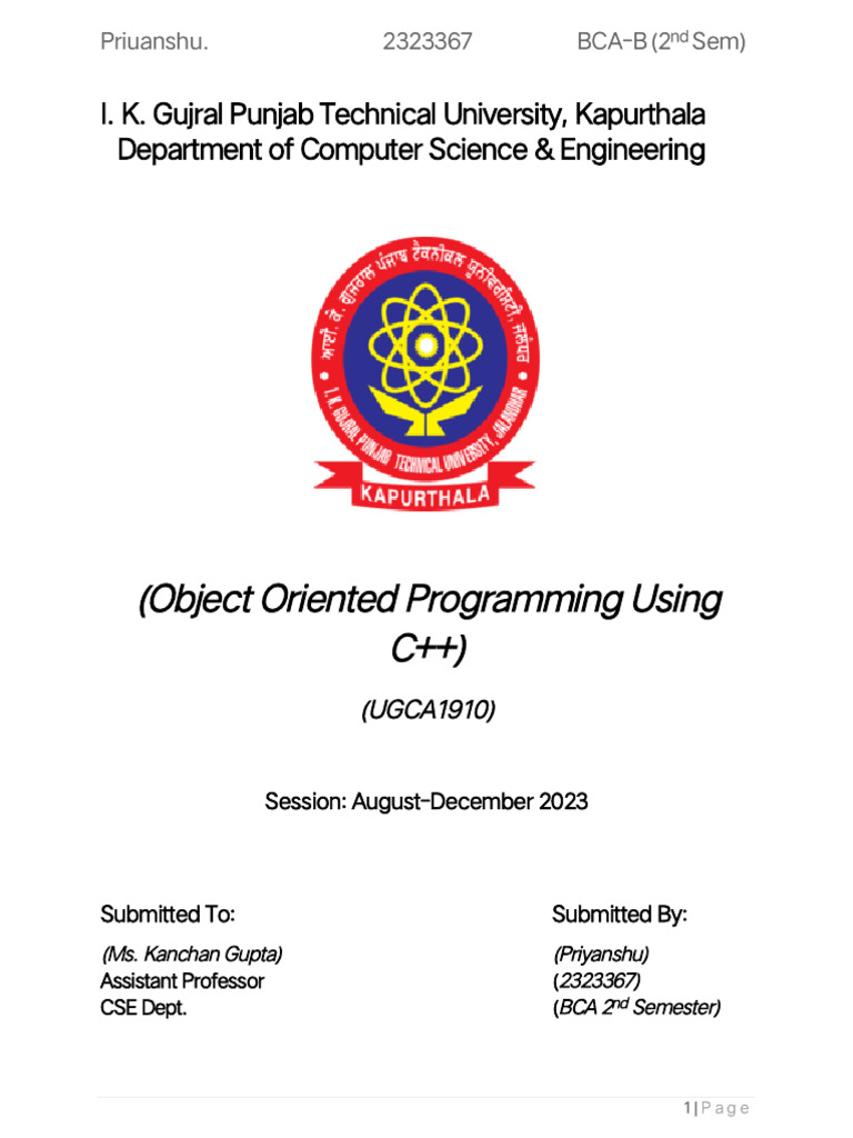 I. K. Gujral Punjab Technical University, Kapurthala Department of Computer Science ...