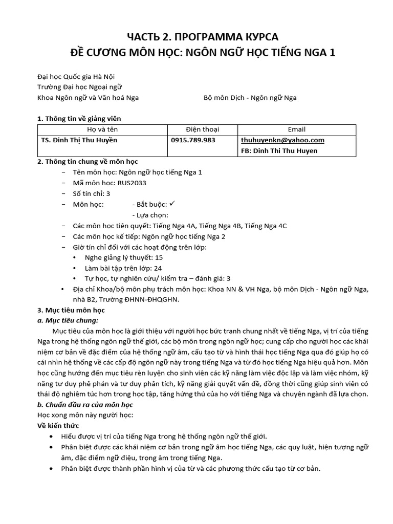 Đề cương - Lịch trình - BTVN - Từ mới NNN1 - SV - 24-25 | PDF