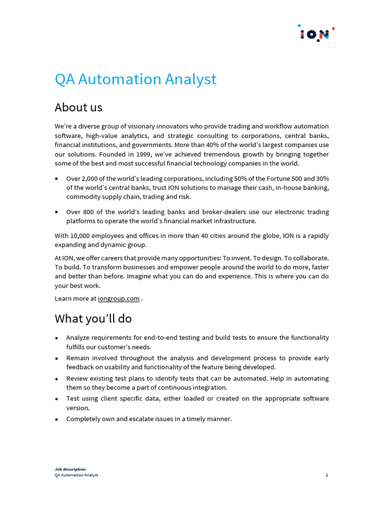 QA Automation Analyst Role Overview | PDF | Automation | Economies