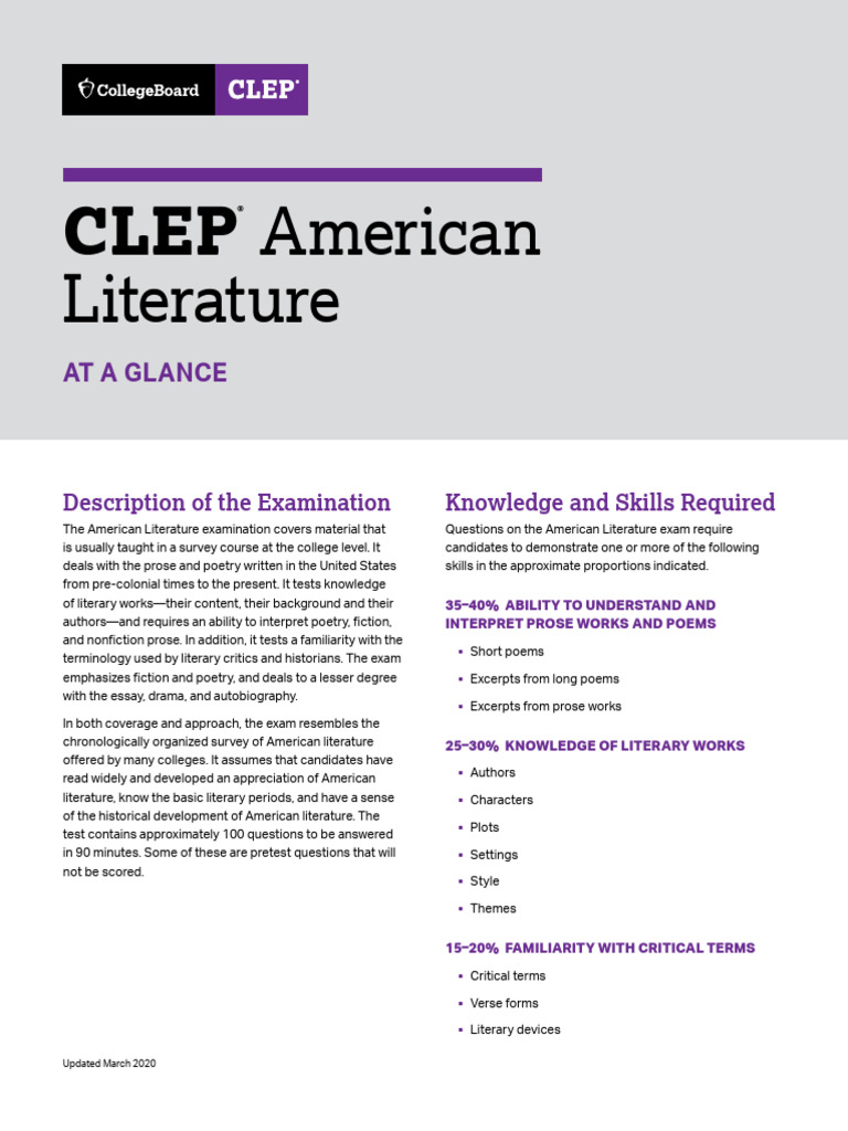 Clep American Literature Fact Sheet | PDF | Poetry | Knowledge