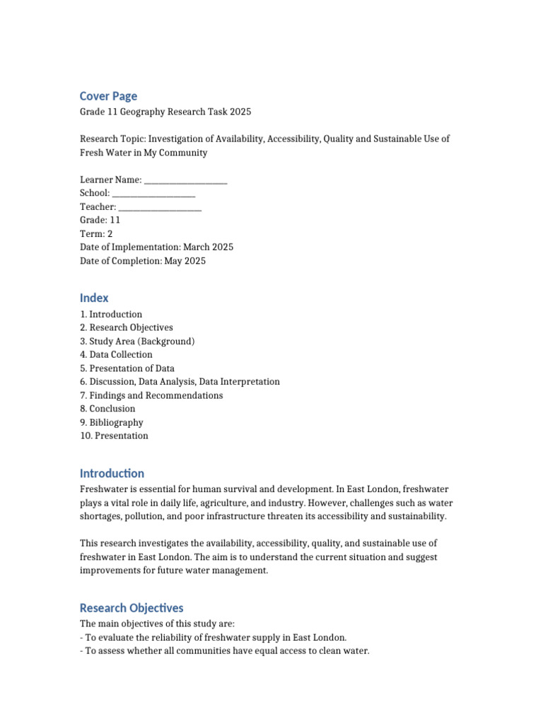 Geography Research Project Grade11 East London | PDF | Water ...