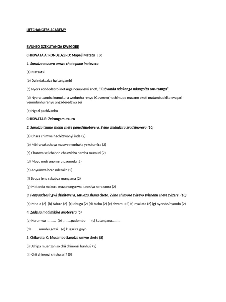 Grade 4 Shona Exam Paper 1 | PDF