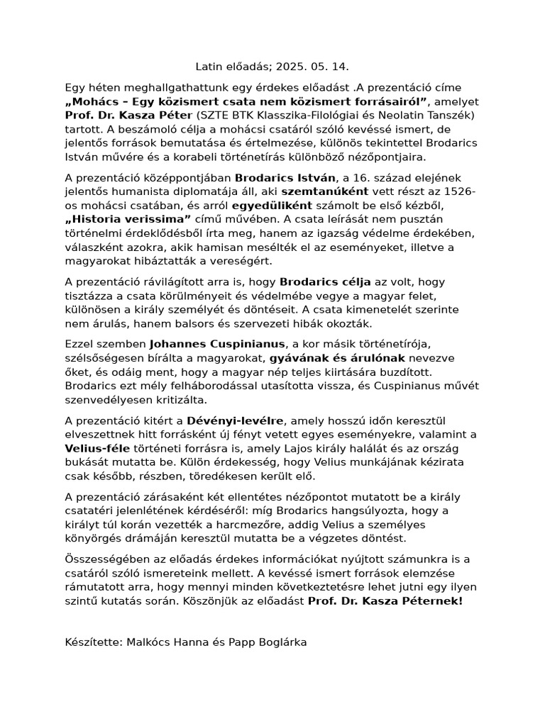 Latin Előadás Malkócs Hanna, Papp Boglárka | PDF