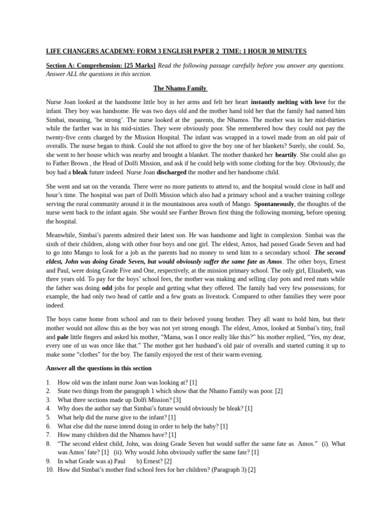 English Form 3 Paper 2 | PDF