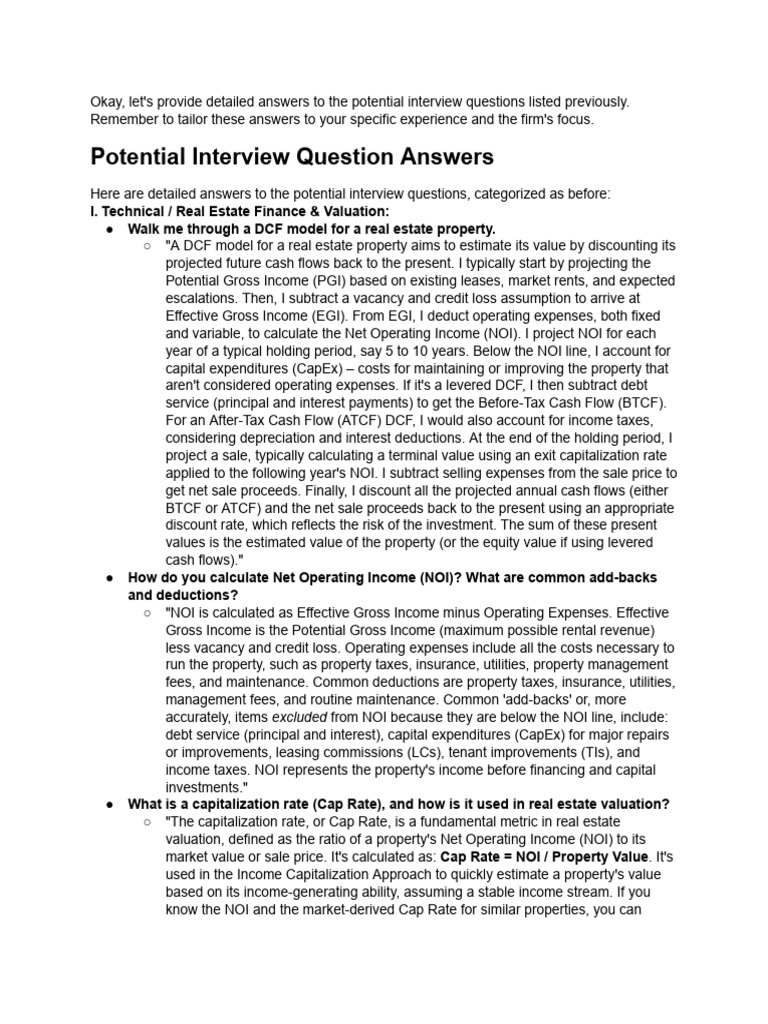 REPE Interview Questions Explained | PDF | Net Present Value ...